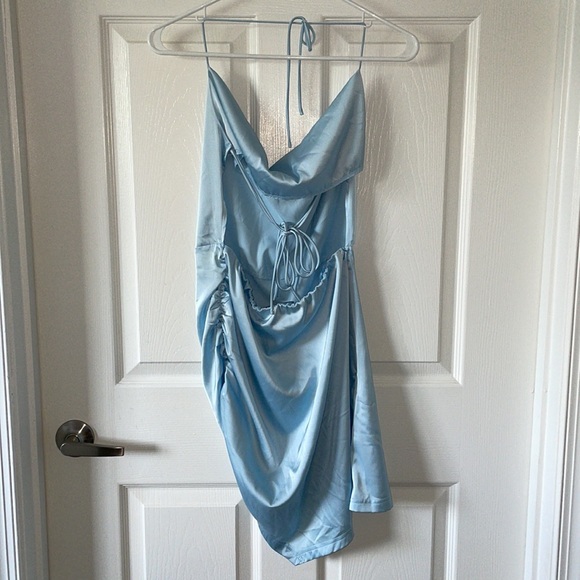 Cider | Dresses | Cider Solid Cowl Neck Ruched Mini Dress Large | Poshmark